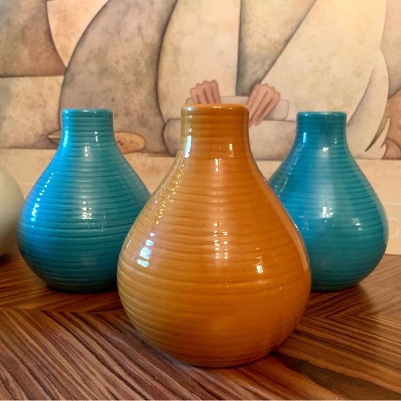 Vintage | Accents | V I N T A G E Set 3pc Ribbed Stoneware Mcm Vases ...